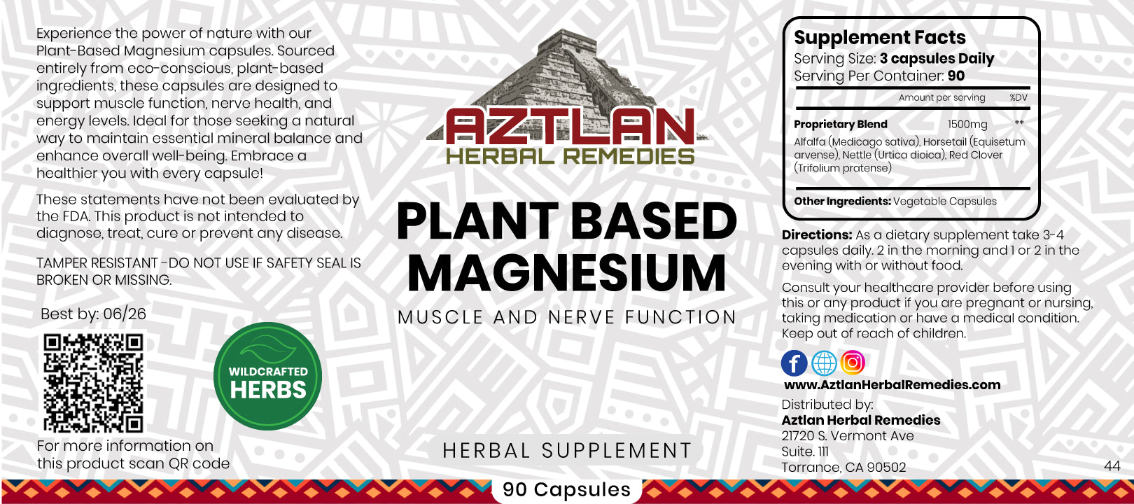 Magnesium Capsules (Plant-based) – Aztlan Herbal Remedies