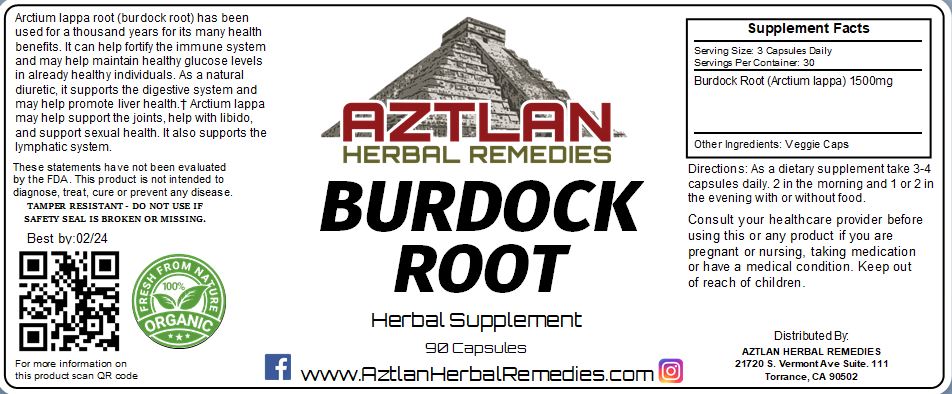 Burdock Root Capsules - Natural Health Capsules | Aztlan Herbal Remedies